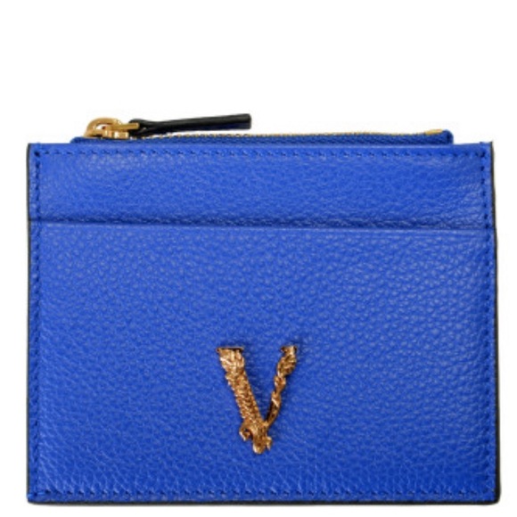 Versace | Bags | Versace Unisex Virtus Logo Grained Leather Card Holder ...